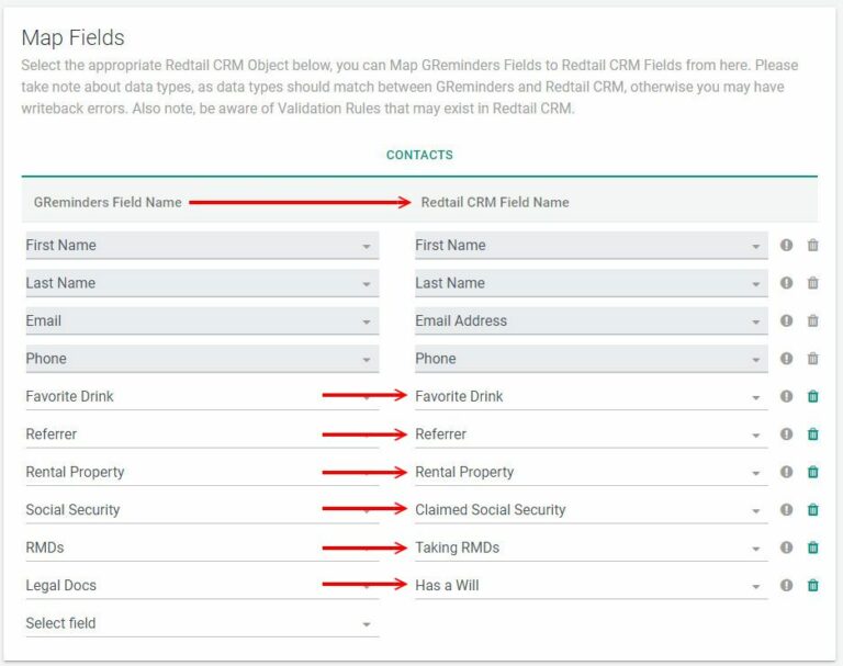 Map to User Defined Fields in Redtail (UDFs) | GReminders