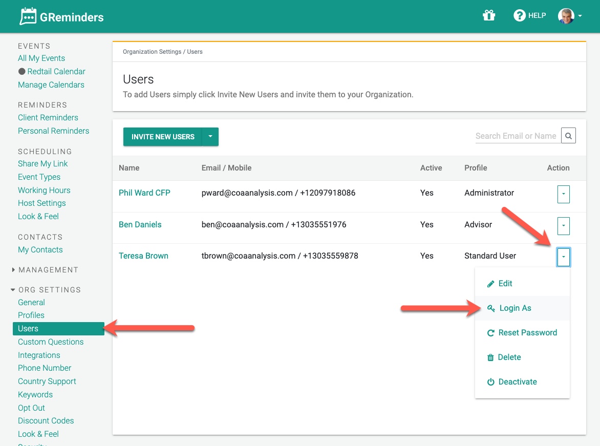 Login as your Users / Manage Users - End to End Meeting Management ...