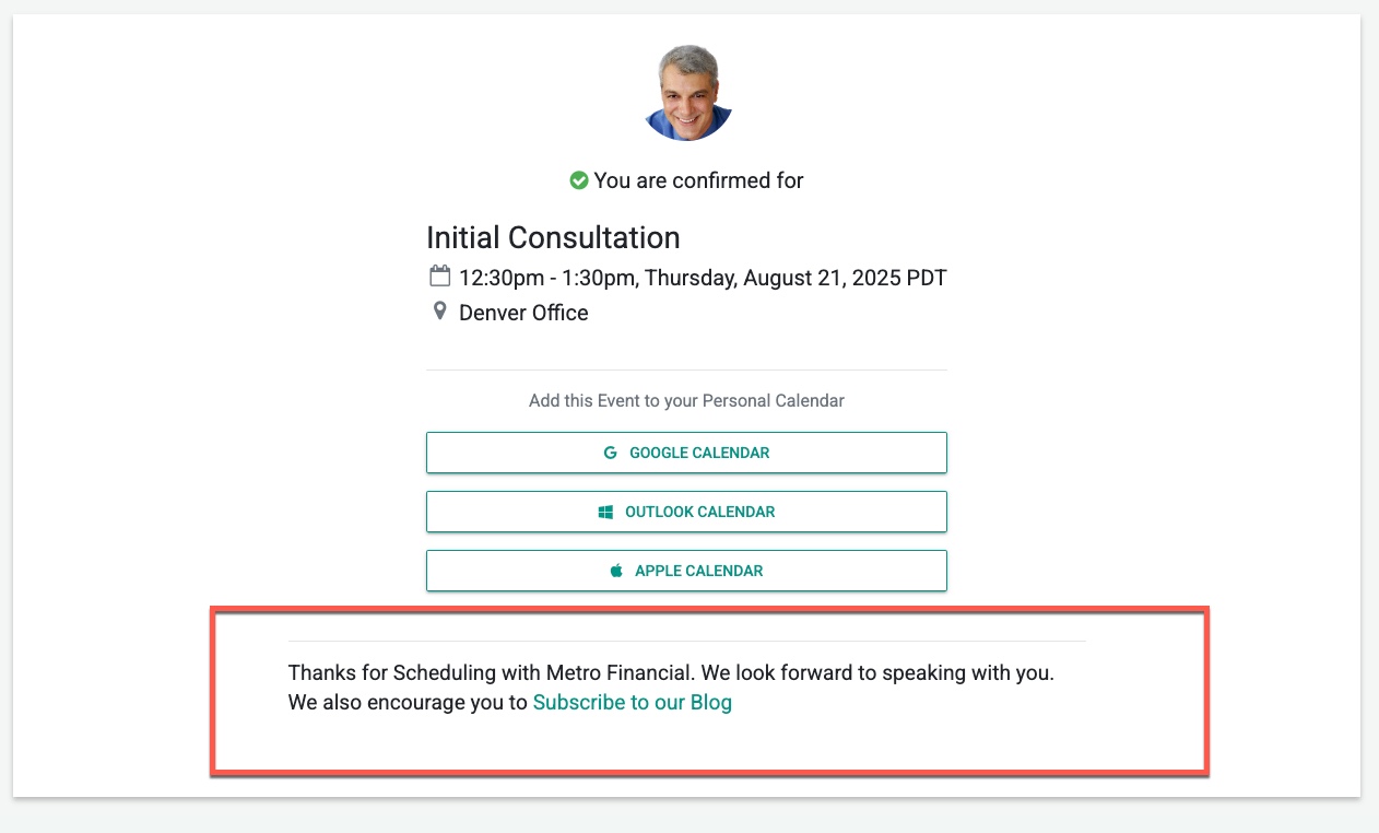Customize the "Standard" Scheduling Thank You Page - End to End Meeting Management Platform ...